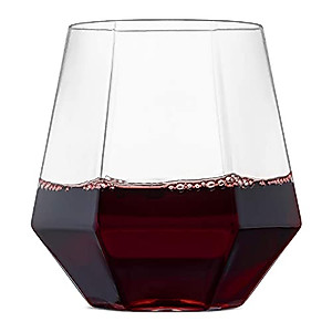 Munfix 32 Pack Diamond Shaped Plastic Stemless Wine Glasses Disposable 12 Oz Clear Plastic Wine Whiskey Cups Shatterproof Recyclable and BPA-Free