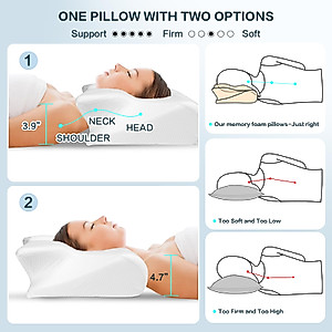 Hexus Cervical Pillow for Neck Pain Relief, Ergonomic Hollow Design, Odorless Memory Foam Pillow for Sleeping, Orthopedic Contour Neck Support Pillows for Side, Back, and Stomach Sleepers, White