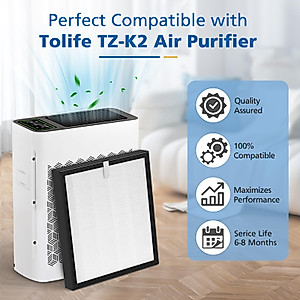 LINNIW TZ-K2 Replacement Filter Compatible with ToLife Air Purifier TZ-K2, 3-in-1 High-Efficiency H13 HEPA TZ-K2 Filter, Activated Carbon and Pre-filter, TZ-K2-A replacement filter, 2 Pack