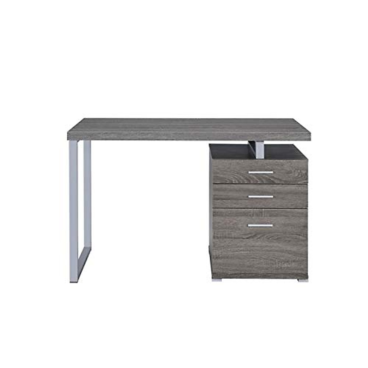 Coaster Home Furnishings Brennan Modern 3 Drawer Home Office Writing Computer Desk Silver Metal Frame Weathered Gray