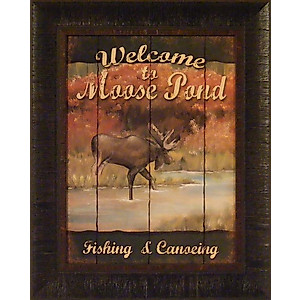Welcome to Moose Pond by Stephanie Marrott 17x21 Fishing Canoeing Cabin Sign Lodge Framed Art Print Wall Décor Picture