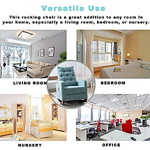 Baysitone Rocking Accent Chair, Tufted Upholstered Luxury Cotton Lounge Chair, Glider Rocker Armchair with Side Pocket for Nursery, Living Room, Bedroom, 300 lbs Strong Support (Mint Green + Cotton)