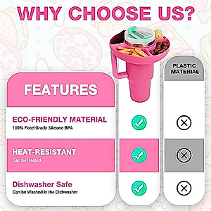YUBIRD Snack Ring for Stanley Cup, Snack Tray for Stanley Cup 40 Oz, Silicone Snack Bowl Compatible with Stanley 40 Oz, Snack Holder for Stanley Cup (Pink)