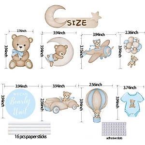 Zliisang 16Pcs Bearly Wait Baby Shower Cake Toppers We Can Bearly Wait Baby Shower Centerpieces Cake Toppers Decorations Boy Bear Baby Shower Party Decorations Bear Cake Toppers Decorations