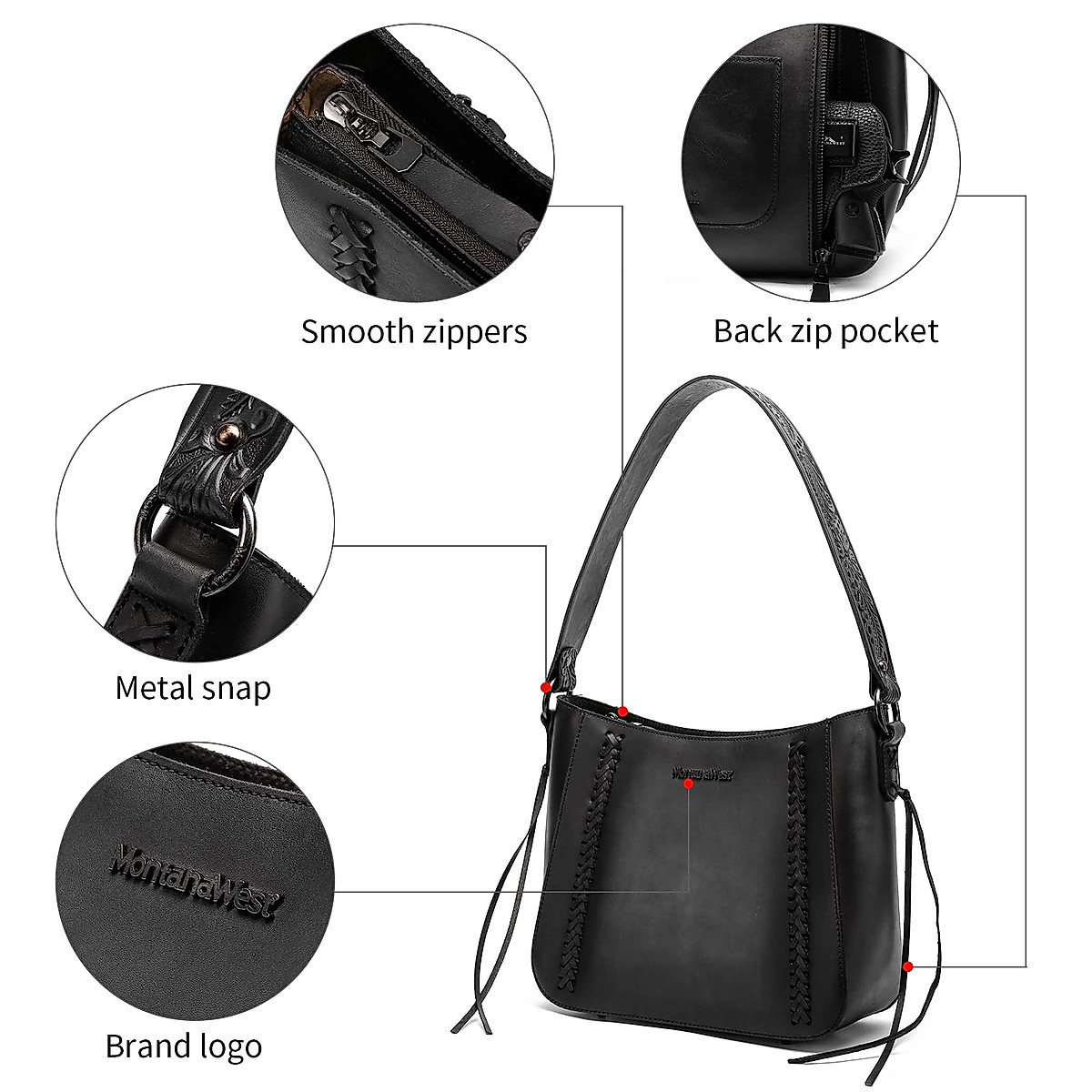 Montana West Genuine Leather Purses For Women Large Purse and Handbags Tote bag with Holster MWL-G002BR