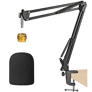 AT2020 Mic Boom Arm with Pop Filter - Microphone Mic Stand with Windscreen Compatible with Audio-Technica AT2020, AT2035, AT4040 Condenser Microphone by YOUSHARES