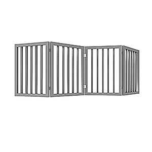 PETMAKER Pet Gate – Dog Gate for Doorways, Stairs or House – Freestanding, Folding, Accordion Style, MDF Wooden Indoor Dog Fence (4 Panel, Gray)