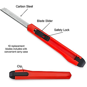 Fixson Utility Knife 9-MM Box Cutter (12 PACK) Retractable Razor Blades Knifes with Snap Off Blades and Slide Locks, Great Packaging Tools & Hobby Knife (10 REPLACEMENT BLADES INCLUDED)