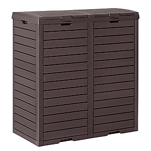 Homall 80 Gallon Outdoor Trash Can Resin Garbage Can Dual Waste Bins with Lid, Drip Tray, Side Grooves for Patio Backyard Deck Roadside