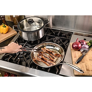 Black Cube Stainless Steel 9.5-inch Frying Pan, 3 Ply Professional Grade Steel Skillet, Sliver, Dishwasher Safe