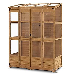 MCombo Wooden Greenhouse, Walk-in Outdoor Greenhouse with Openable Roof and Lockable Door, 0899 (Natural)