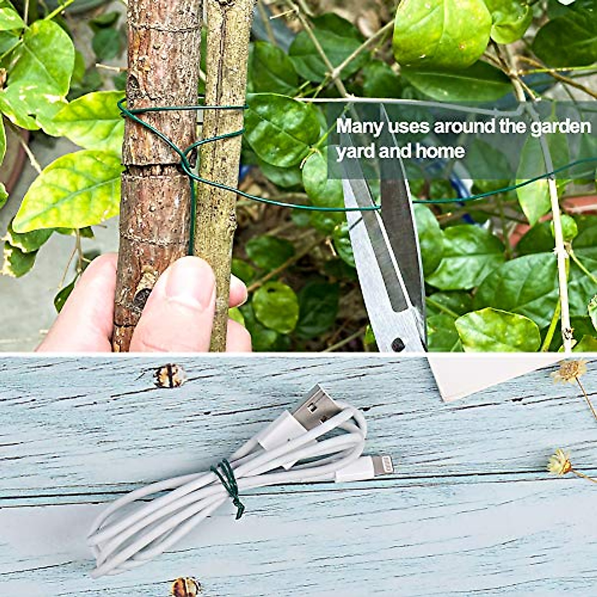 328 Feet Plant Twist Tie Plastic Coated Soft Garden Metal Wire 1mm Thin for Gardening, Home, Office (Green)