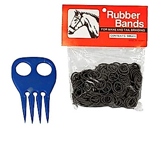 Horse Mane Braiding and Banding Bundle - Mane/Tail Rubber Bands, Braid Aid Braiding Comb (Black)
