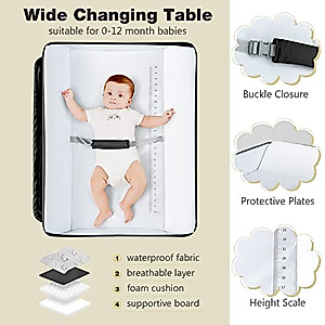 INFANS Baby Changing Table, Folding Diaper Station Portable Nursery Organizer with Safety Belt and Large Storage Racks for Newborn Baby and Infant (Black)