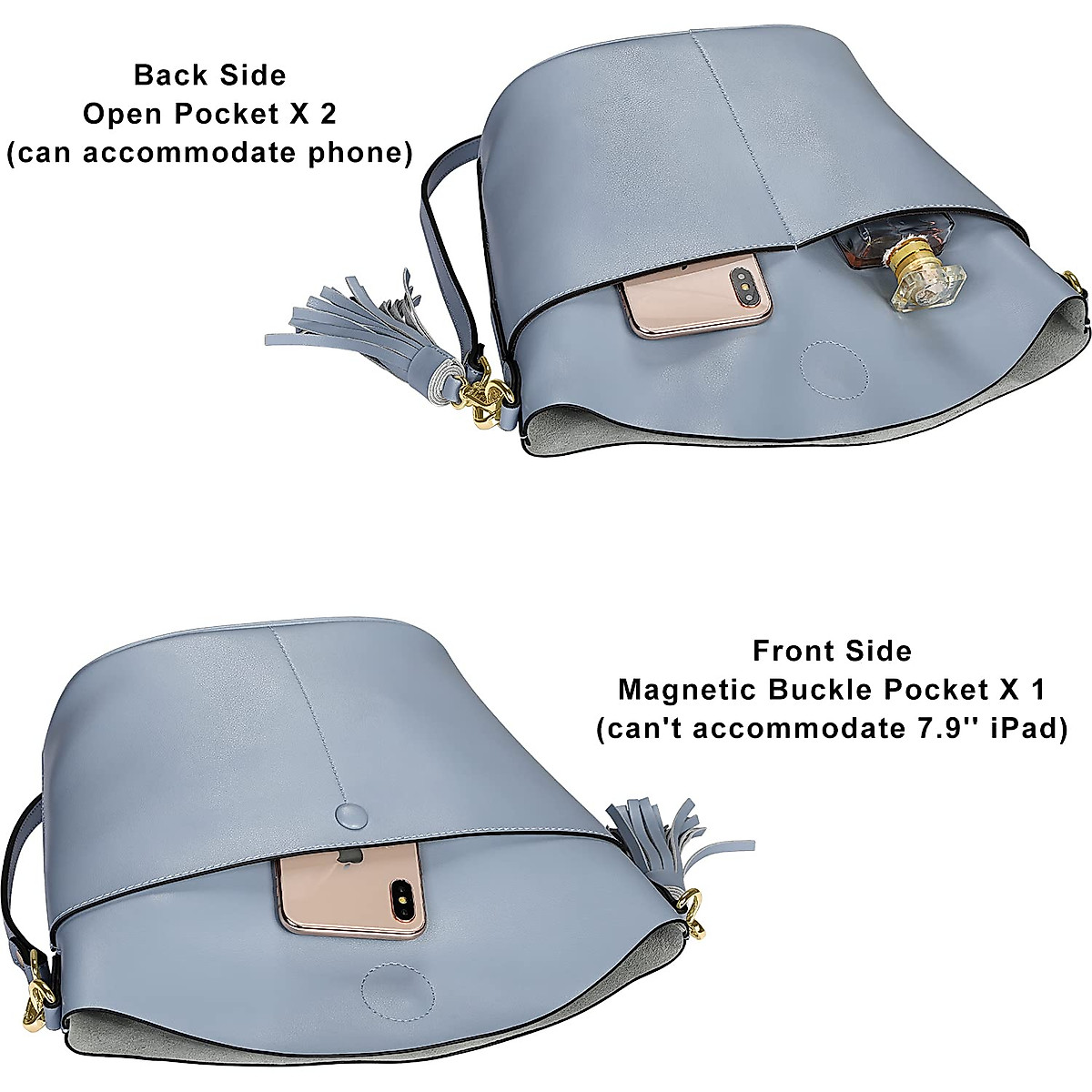 S-ZONE Women Small Cow Split Genuine Leather Crossbody Bucket Bag Shoulder Purse Handbag