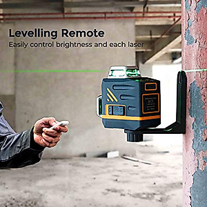 CIGMAN Laser Level Self Leveling 3x360° 3D Green Cross Line for Construction and Picture Hanging, Rechargeable battery, Remote Controller, Magnetic Rotating Stand Included
