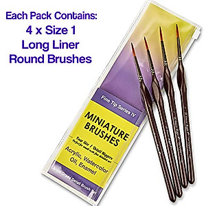 Rigger Paint Brush Detail Set. 4pc Size 1 Miniature Paint Touch Up Small Brushes Kit. Artist Pinstriping Brush Best for Acrylic Painting Warhammer 40K, D&D Military Scale Models, Oil, Watercolor Art