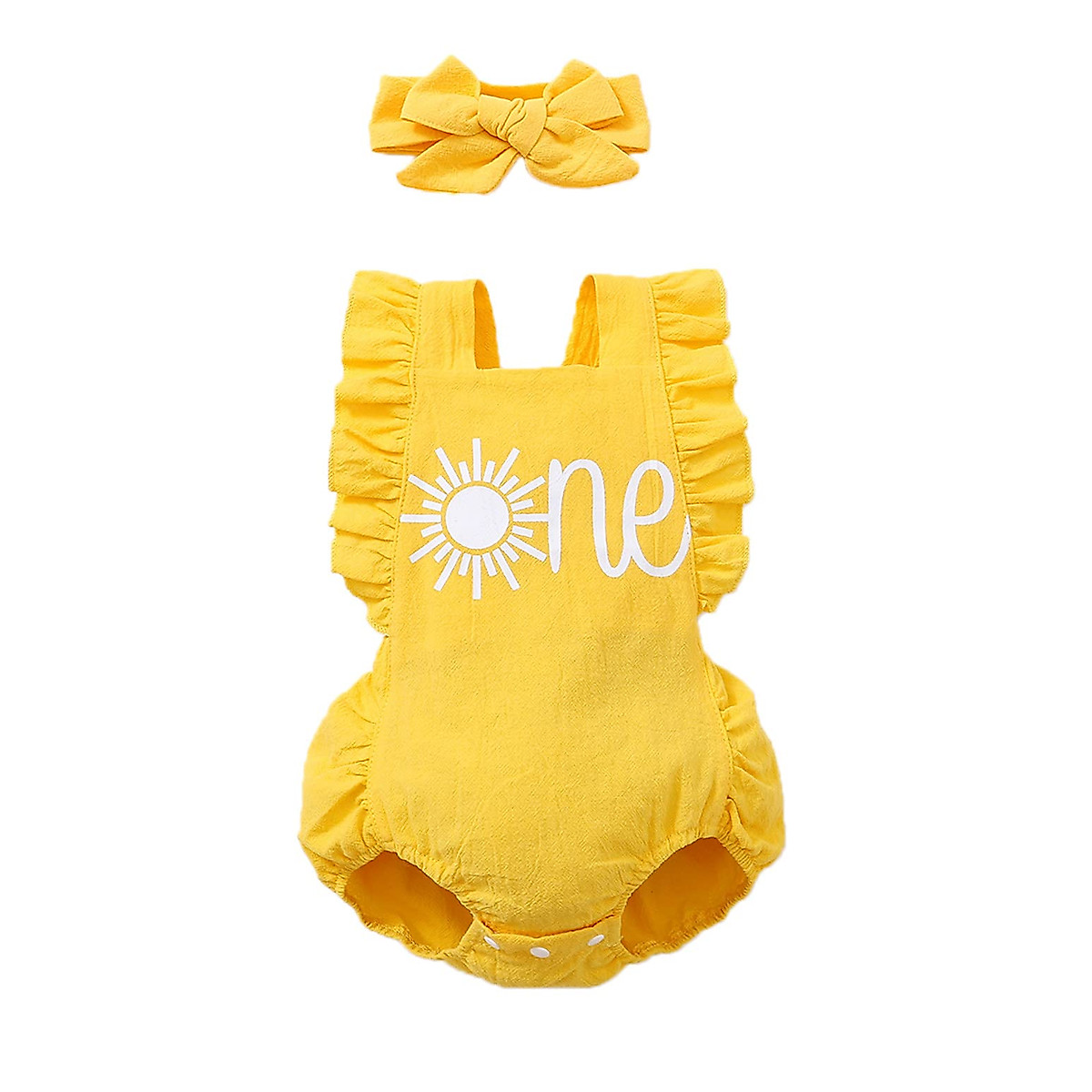 Detigee Baby Girl 1st Birthday Bodysuit Infant Backless Outfit (Yellow Sun, 12-18 Months)