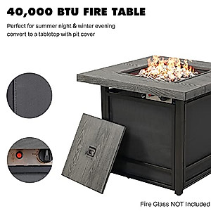 Grand patio 5PCS Patio Furniture Set with 29 in Fire Pit Iron Coated Outdoor Chairs with Gray Cushions Propane Gas Fire Table