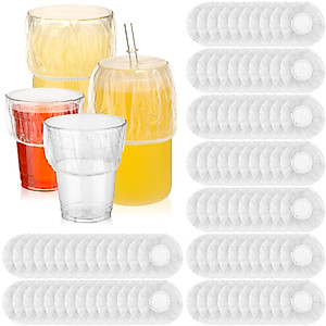 Baderke 100 Pcs Scrunchie Drink Covers Bulk Disposable Plastic Covers for Cups Covers for Drinks Protection Covers for Christmas Bar Club Adult Drink Beverage Stretchable (Clear)