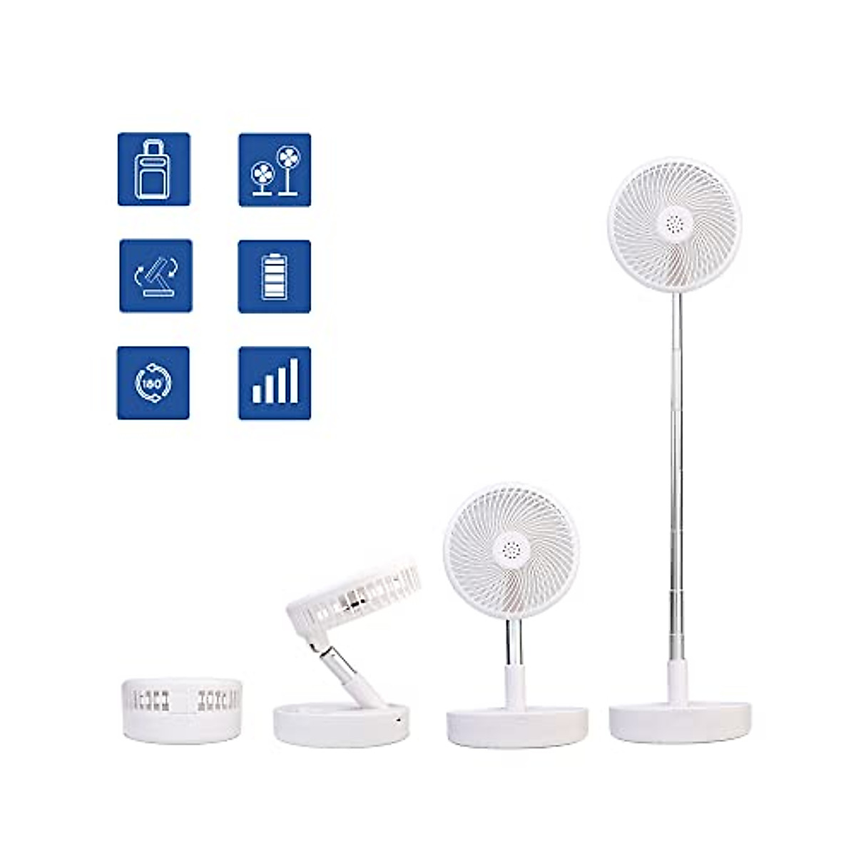 Primevolve Battery Operated Fan,Portable Rechargeable USB Floor Table Desk Fan with Adjustable Height, 4 Speed Settings Pedestal Fan for Bedroom Office Fishing Camping Travel, White 7.7"