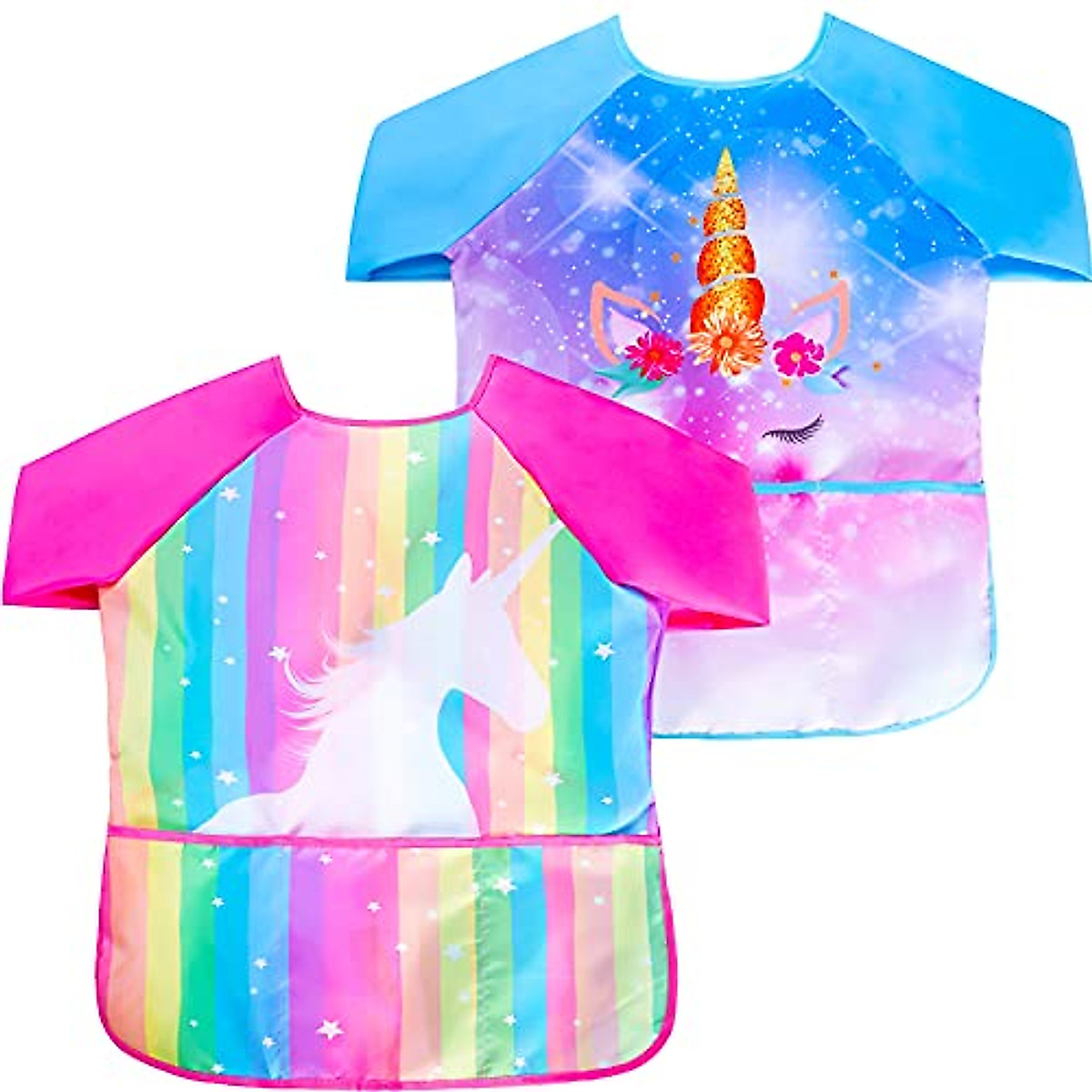 PASHOP 2 Pack Kids Art Smock Waterproof Painting Apron Smocks with 3 Pockets Age 2-7