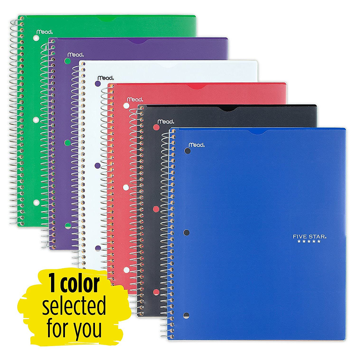 Five Star Spiral Notebook, 1 Subject, College Ruled Paper, 100 Sheets, 11" x 8-1/2" Sheet Size, Customizable Cover, Color Selected For You, 1 Count (08230)
