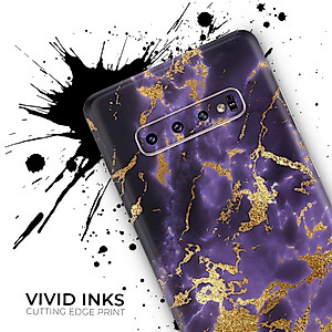 DesignSkinz Purple Marble & Digital Gold Foil V4 Protective Vinyl Decal Wrap Skin Cover Compatible with The Samsung Galaxy S20 (Screen Trim & Back Glass Skin)
