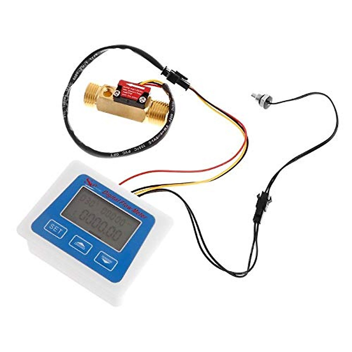 Digital Flow Meter Water Flowmeter Temperature Time Record with G1/2 Flow Sensor