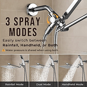 G-Promise All Metal Dual Square Shower Head Combo | 8" Rain Shower Head | Handheld Shower Wand with 71" Extra Long Flexible Hose | Smooth 3-Way Diverter | Adjustable Extension Arm - A Bathroom Upgrade