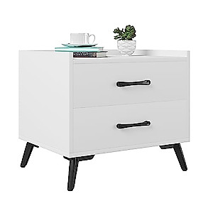 Youmumeub Nightstand with 2 Drawers White Besides Table for Bedroom Modern End Table for Bedroom Sofa Small Caninet with Solid Metal Legs