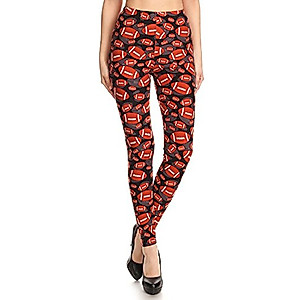 Leggings Depot High Waisted Camouflage & Multiple Print Leggings for Women-Full Length-R866, American Football, One Size