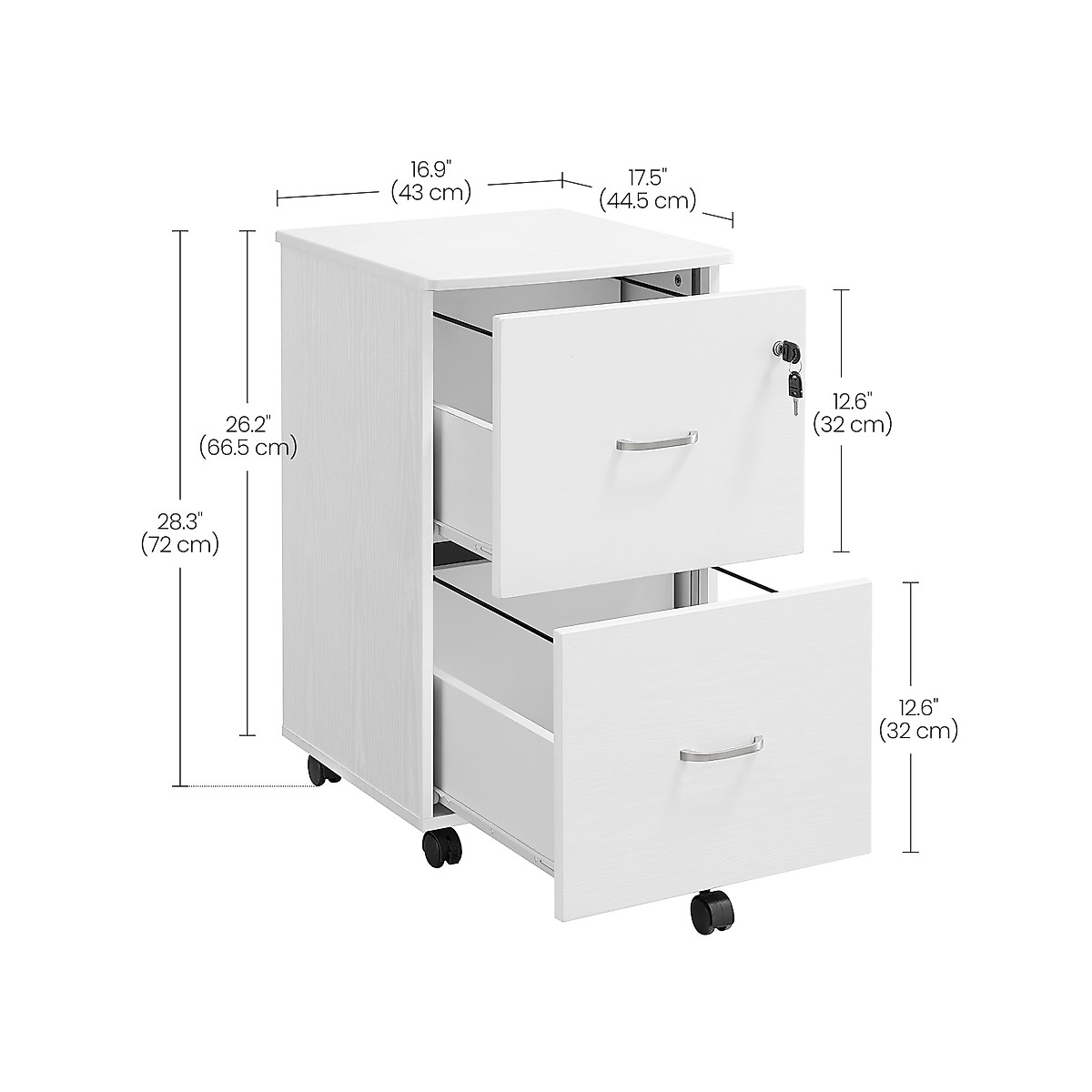 VASAGLE 2-Drawer File Cabinet, Locking Filing Cabinet for Home Office, Small Rolling File Cabinet, Printer Stand, for A4, Letter-Size, Assembly Required, Honey Brown and Ink Black ULCD027T46V2