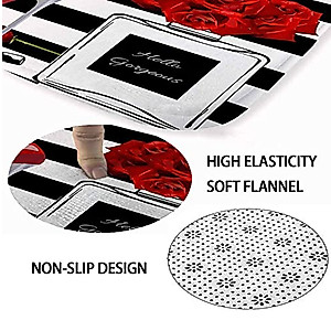 Dia Magico 4PCS Red High Heels Shower Curtain Set, Black White Striped Hello Gorgeous Perfume Lipstick Cosmetic Makeup Rose Flower Romantic Women Bathroom Decor Fabric Shower Curtain Non-slip Bath Mat