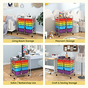 LDAILY 12 Drawer Rolling Storage Cart, Craft Cart Organizer on Wheels with Metal Frame, Large Capacity & Smooth Drawer, Rolling Cart with Drawers for Living Room, Classroom, Office (Multicolor)