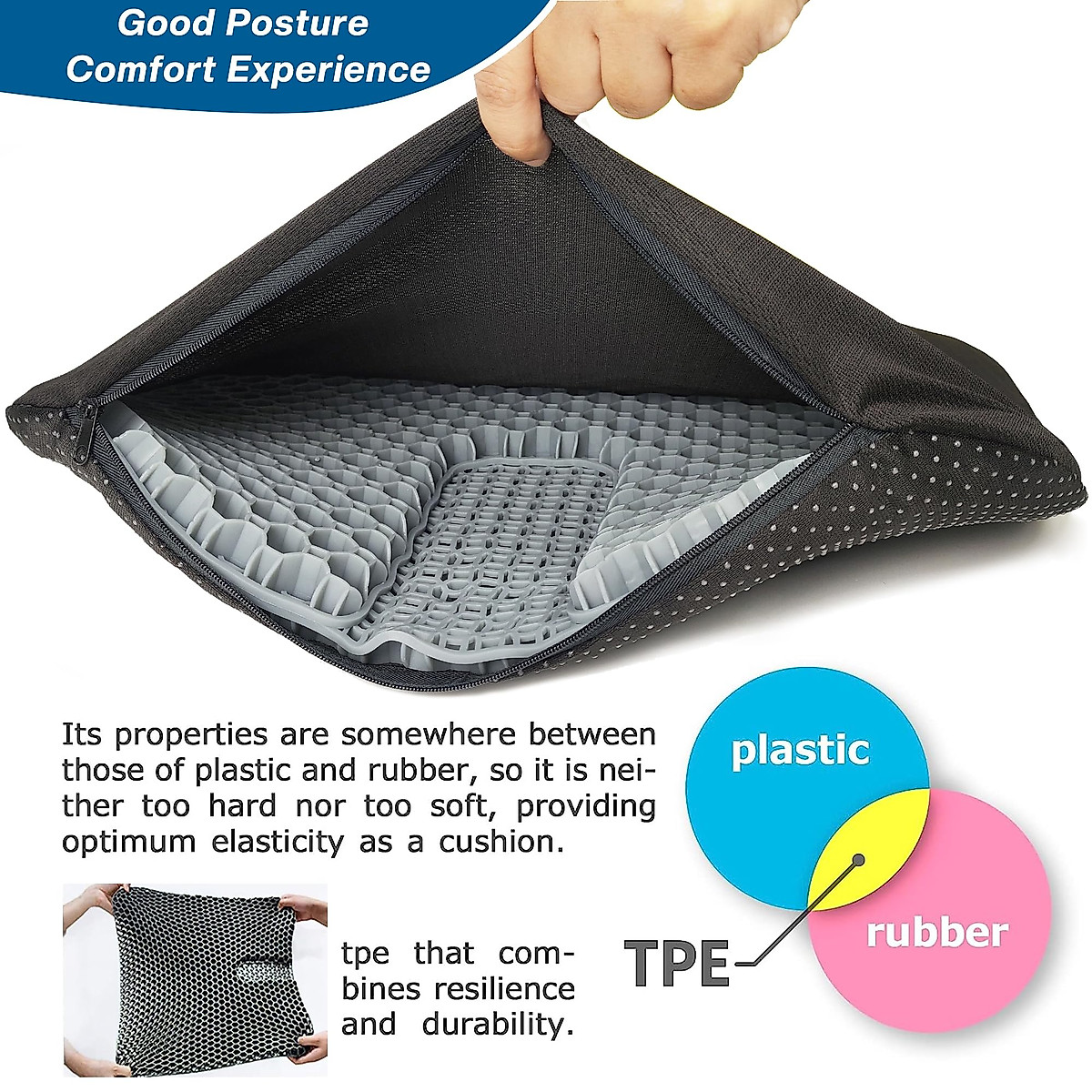 Gel Seat Cushion for Long Sitting, Extra Large Gel Cushion for wheelchair Reduce Sweat, Desk Chair Cushion, Seat Cushion for back pain/for Car/for Office Chairs/for kitchen chairs/ for Pressure Relief