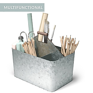 Barnyard Designs Galvanized Metal Kitchen Utensil Holder for Countertop, Farmhouse Kitchen Utensil Holder for Kitchen Counter, Decorative Kitchen Utensil Holder Large Rustic Utensil Caddy, 11.25x5.5