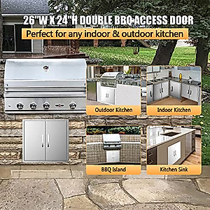 KODOM BBQ Access Door 26W x 24H Inch, Stainless Steel Double BBQ Doors,Weatherproof Outdoor Kitchen Doors for BBQ Island Outdoor Kitchen and Outside Cabinet