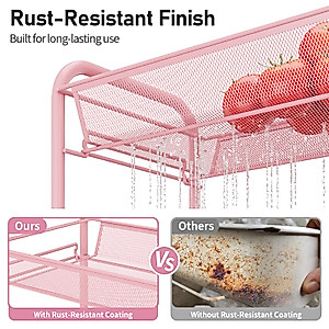 TOOLF 4-Tier Rolling Cart, Metal Utility Cart with 3 Hooks, Easy Assemble Mobile Storage Trolley On Wheels, Slide Out Shelving Units Kitchen Bathroom Laundry Room