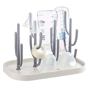 FEOOWV Baby Bottle Drying Rack with Base, Creative Tree Branch Baby Bottle Dryer Holder for Bottles, Teats, Cups, Pump Parts and Accessories (Gray)