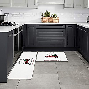 Kitchen Mat Rug Set of 2 Farm Fresh Christmas Tree,Red Buffalo Plaid Truck Runner Rug Anti-Fatigue Comfort Memory Foam Standing Mat Non-Slip Floor Door Mat for Bathroom Bedroom 20x32in+20x47in