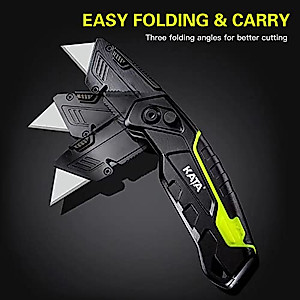KATA 2-PACK Folding Utility Knife, Heavy Duty Box Cutter for Cartons, Cardboard and Boxes, Extra 10 Blades Included, Blade Storage Design, Quick Change Blades