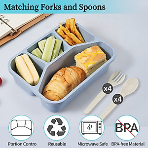 xhongz 4 Compartment Meal Prep Lunch Containers for Adults, 4 Pack Bento Lunch Box, Durable BPA Free Plastic Reusable Food Storage Containers with lid, Microwave/Dishwasher Safe