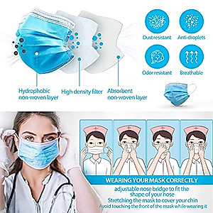 SKYPRO 50PCS Medical Grade Classic Masks, Adult 3 Ply Disposable Blue Face Masks with Elastic Ear Loop Filter Efficiency Greater than 99% Breathable