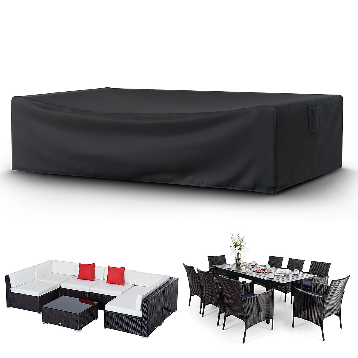 STARTWO Patio Furniture Covers, Waterproof Heavy Duty 500D Outdoor Sectional Sofa Cover, 126x64x28in, Patio Cover for Outdoor Furniture with Windproof Buckles, Patio Table and Chair Set Cover, Black