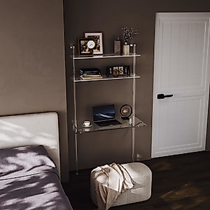 HMYHUM Acrylic Wall Mount Desk, Clear Ladder Desk with Open Shelves, Floating Desk for Laptop, Computer, Study, Writing, Vanity Table, Modern, 36" L x 19.7" W x 69.99" H