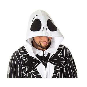 Nightmare Before Christmas Jack Skellington Costume Pinstripe Suit Pajama Outfit One-Piece Union Suit (Large) Black