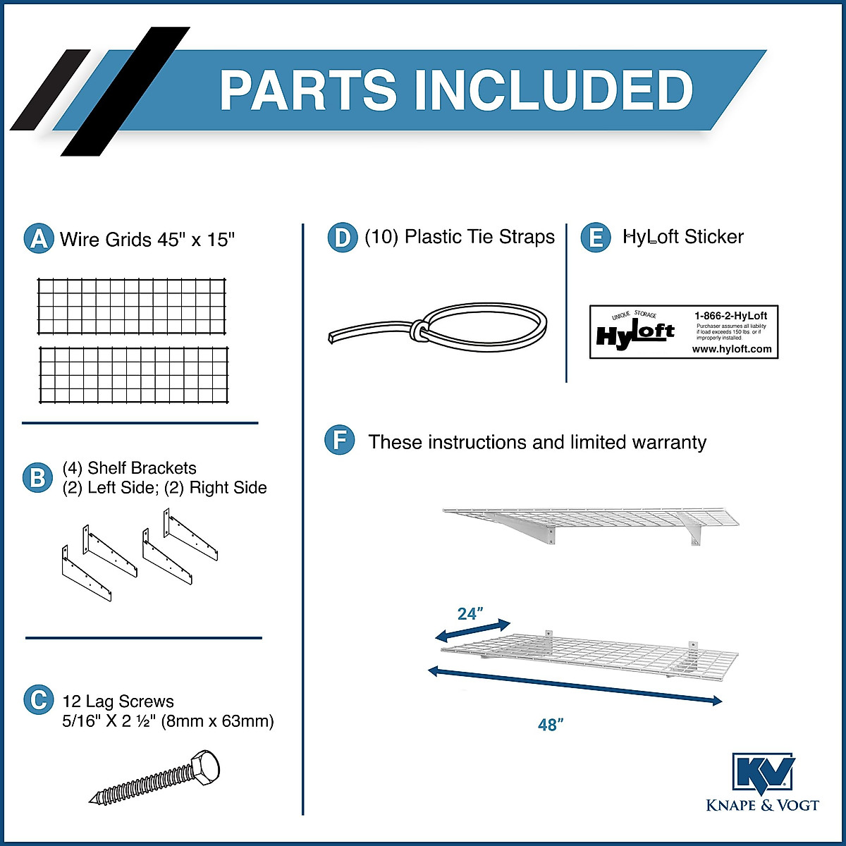 Hyloft 00630 48" x 24" Garage Wall Shelf Storage, White (Pack of 2)