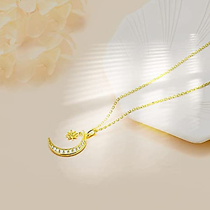 ASGEMSFJ Moon Star Necklace for Women Man, 14K Yellow Gold Plated Moon Pendant Dainty Trendy Chain Necklace Jewelry Gift for Women (yellow gold)