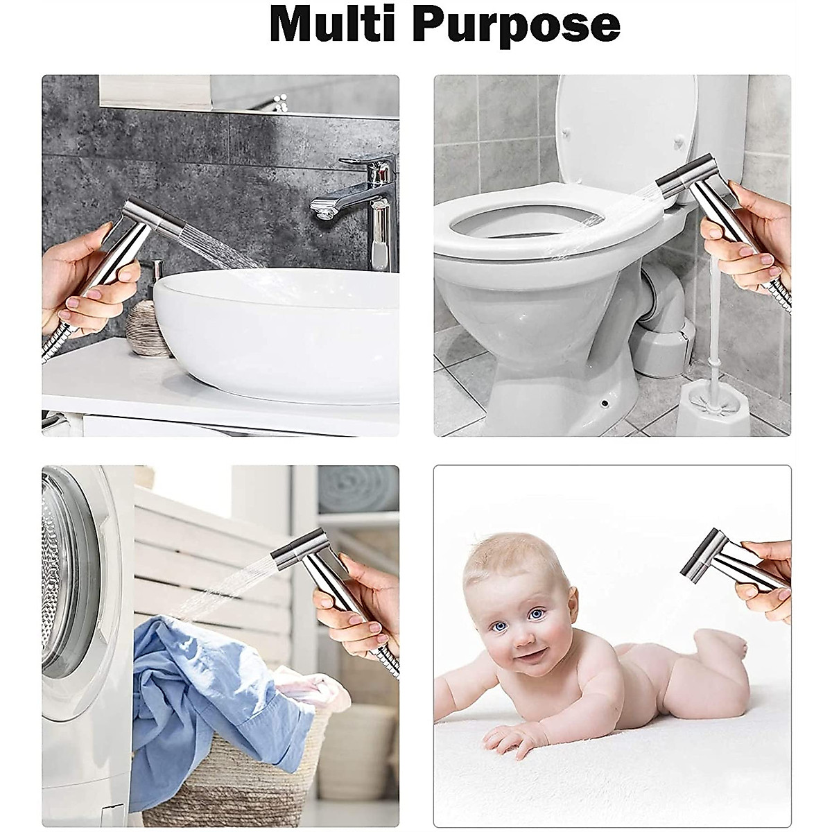RTYUIE Hand-held Toilet Bidet Sprinkler Stainless Steel Hand-held Bidet Faucet Bathroom Hand-held Sprinkler Shower Sprinkler Self-Cleaning Accessories for Easy Installation and Smooth Water Flow